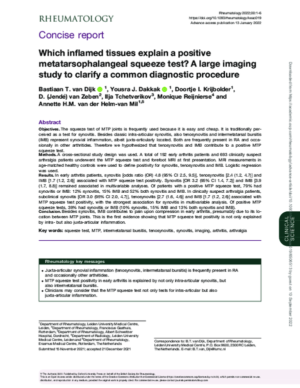 (PDF) Inflamed Tissues in Positive MTP Squeeze Test