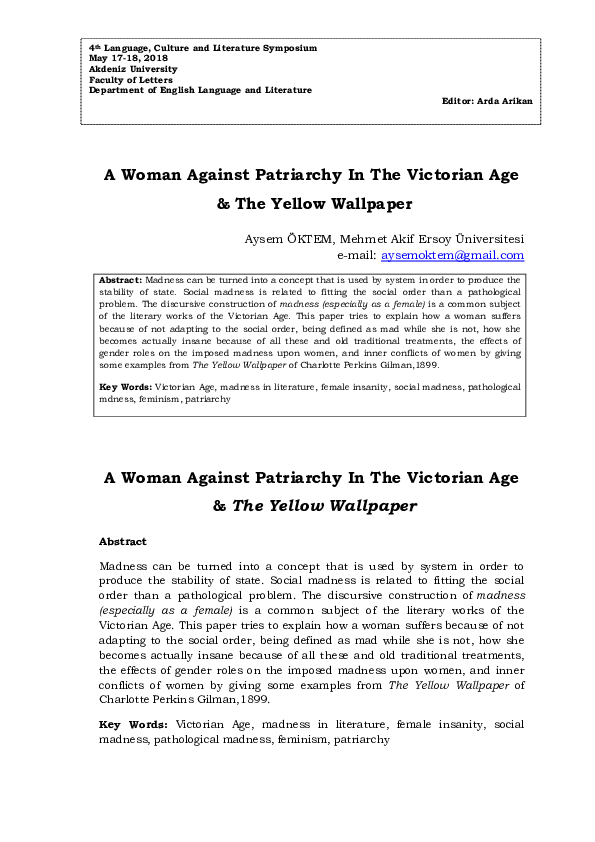 (PDF) A Woman Against Patriarchy In The Victorian Age & The Yellow ...