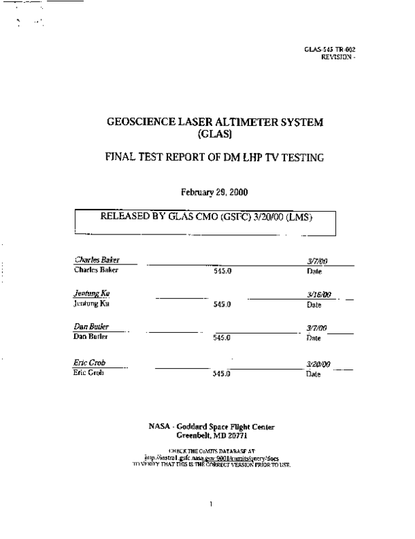 (PDF) Geoscience Laser Altimeter System (Glas): Final Test Report of DM ...