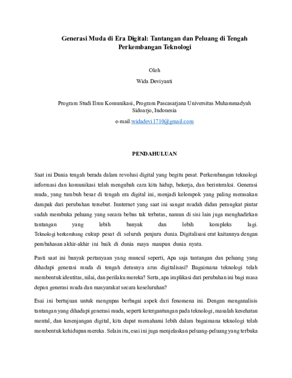 (PDF) Generasi Muda di Era Digital: Tantangan dan Peluang di Tengah ...