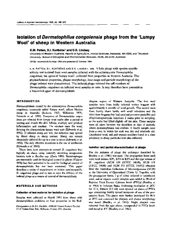 (PDF) Isolation of Dermatophilus congolensis phage from the ‘Lumpy Wool ...