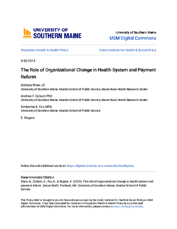 (PDF) The Role of Organizational Change in Health System and Payment ...