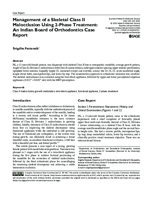 (PDF) Management of a Skeletal Class II Malocclusion Using 2-Phase ...