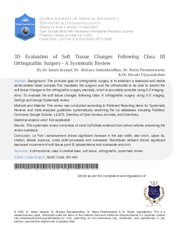 (PDF) 3d Evaluation of Soft Tissue Changes Following Class III ...