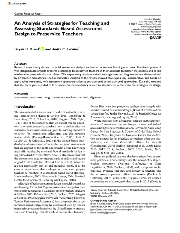 (PDF) An Analysis of Strategies for Teaching and Assessing Standards ...