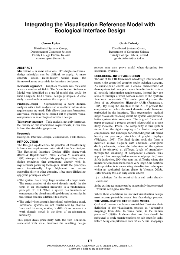 (PDF) Integrating the visualisation reference model with ecological interface design
