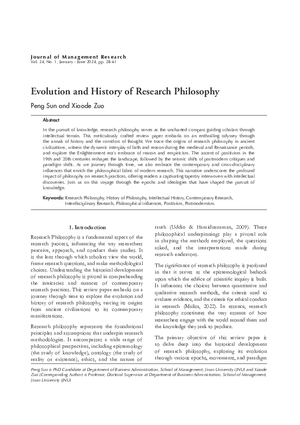 (PDF) Evolution and History of Research Philosophy