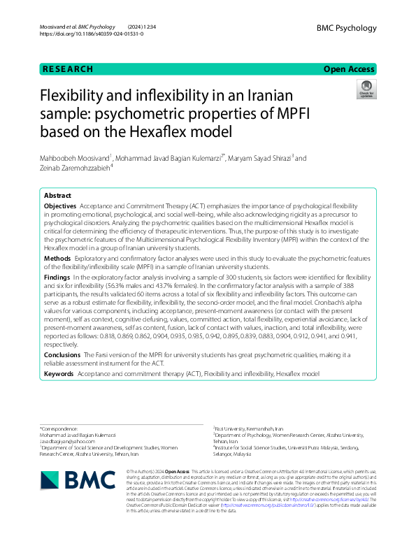 (PDF) Flexibility and inflexibility in an Iranian sample: psychometric ...