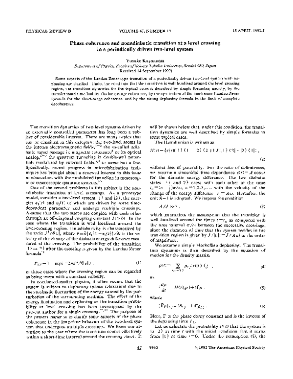 (PDF) Phase coherence and nonadiabatic transition at a level crossing ...