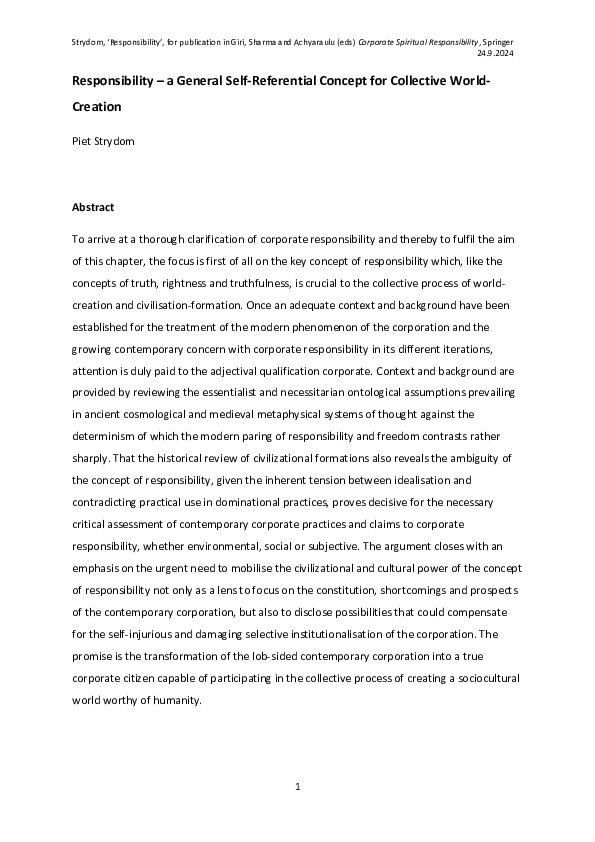 (PDF) Responsibility -a General Self-Referential Concept for Collective ...