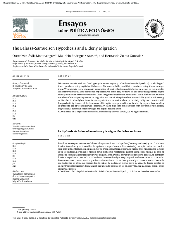 (PDF) La hipótesis de Balassa-Samuelson y la migración de los ancianos