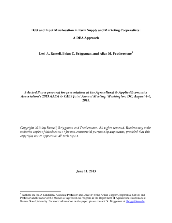 (PDF) Debt and Input Misallocation in Farm Supply and Marketing ...