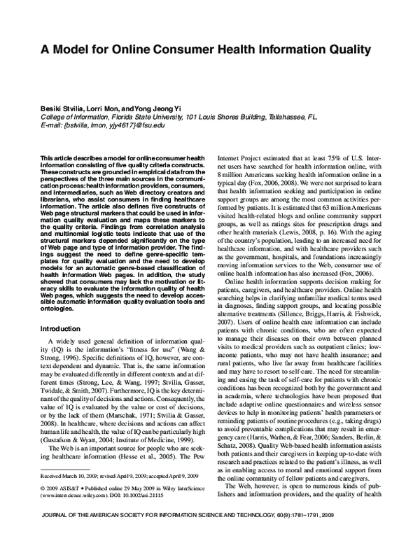 (PDF) A model for online consumer health information quality