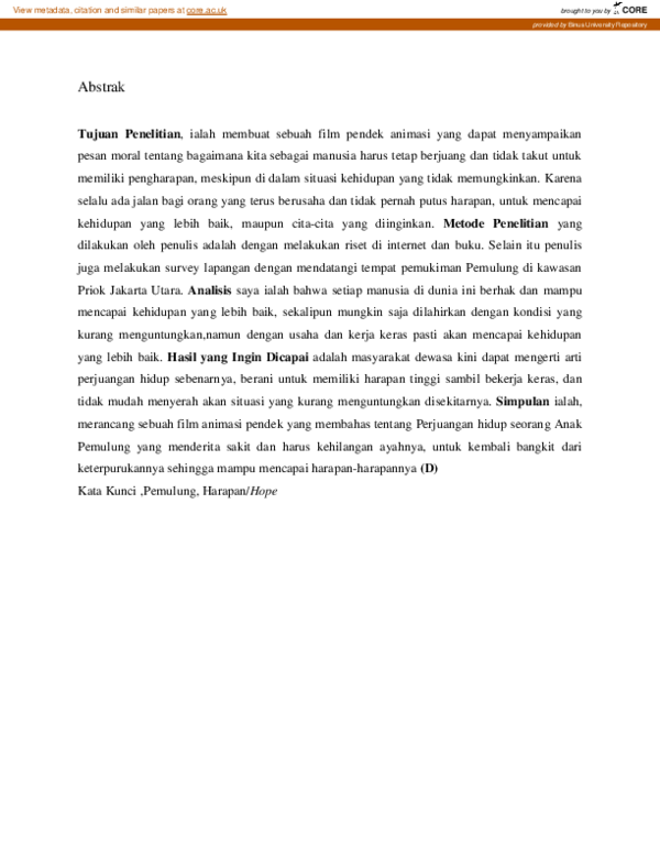 (PDF) Perancangan Komunikasi Visual Animasi Film Pendek \"Hope\