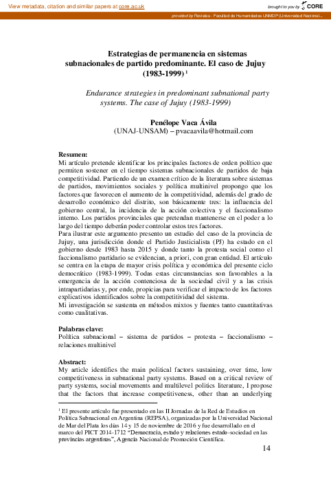(PDF) Estrategias de permanencia en sistemas subnacionales de partido ...