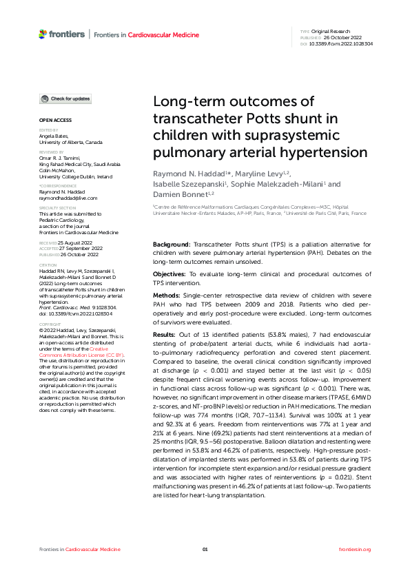 (PDF) Long-term outcomes of transcatheter Potts shunt in children with ...