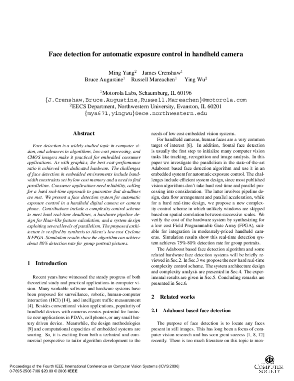 (PDF) Face detection for automatic exposure control in handheld camera