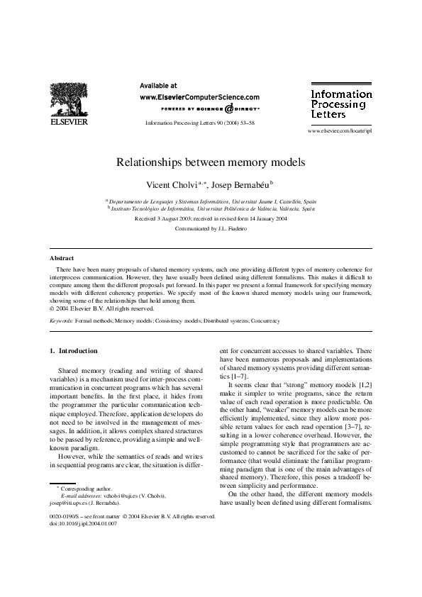 (PDF) Relationships between memory models