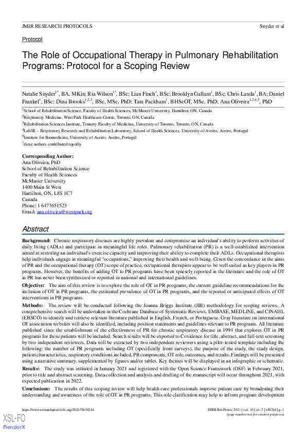 (PDF) The Role of Occupational Therapy in Pulmonary Rehabilitation ...