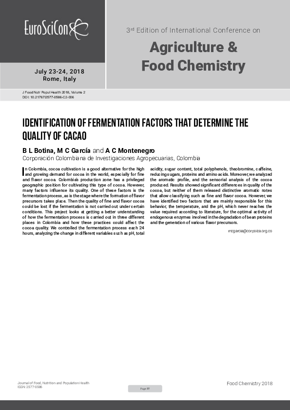 (PDF) Identification of fermentation factors that determine the quality of cacao