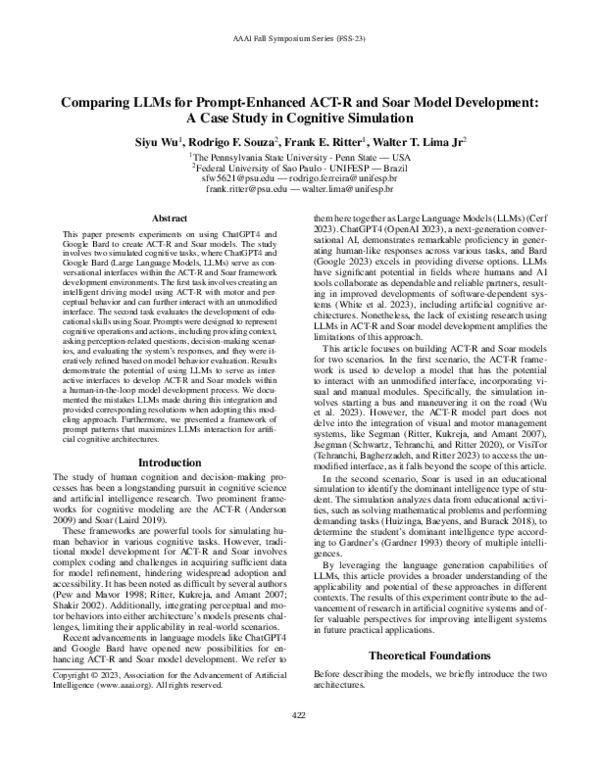 (PDF) Comparing LLMs for Prompt-Enhanced ACT-R and Soar Model Development: A Case Study in ...