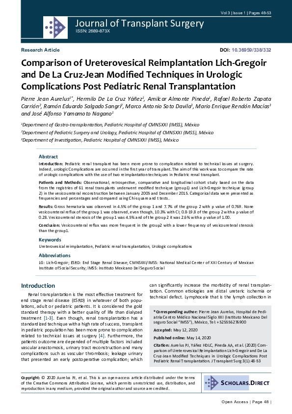(PDF) Comparison of Ureterovesical Reimplantation Lich-Gregoir and De ...