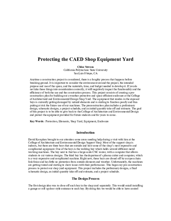 (PDF) Protecting the CAED Shop Equipment Yard
