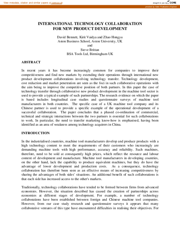 (PDF) International technology collaboration for new product development