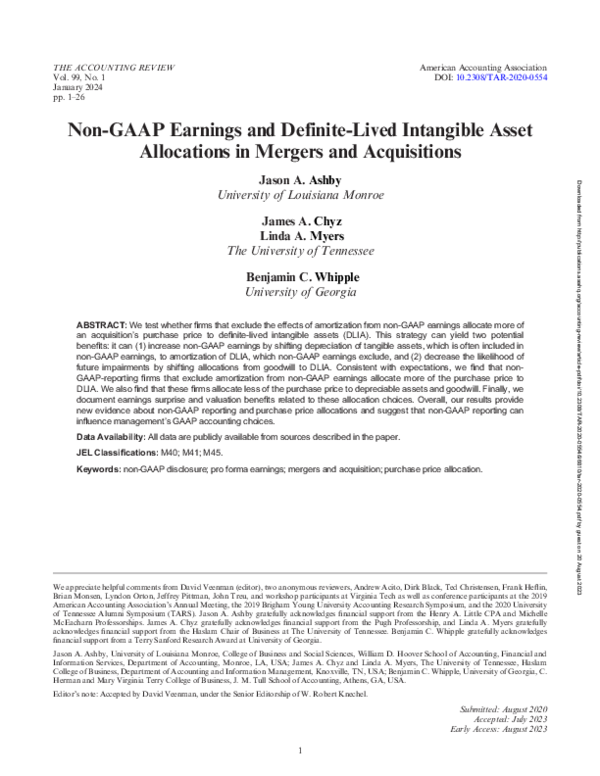 (PDF) Non-GAAP Earnings and Definite-Lived Intangible Asset Allocations ...