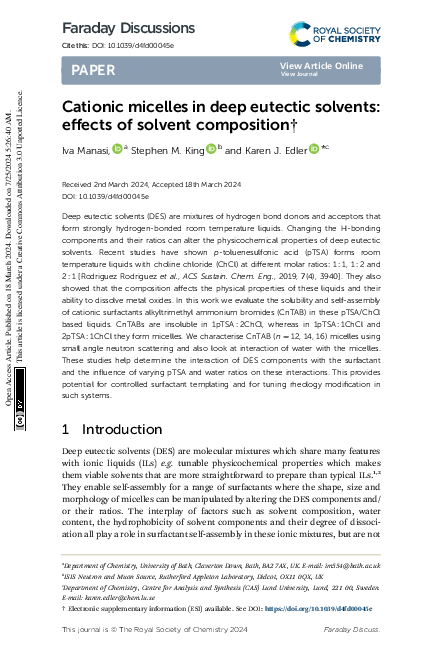 (PDF) Cationic Micelles in Deep Eutectic Solvents: Effects of Solvent Composition