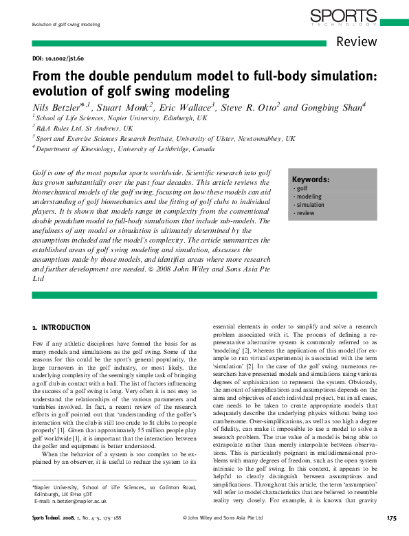 (PDF) From the double pendulum model to full-body simulation: evolution ...