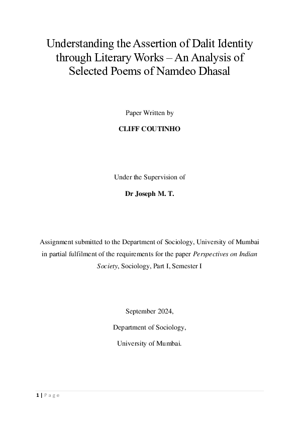 Understanding the Assertion of Dalit Identity through Literary Works ...