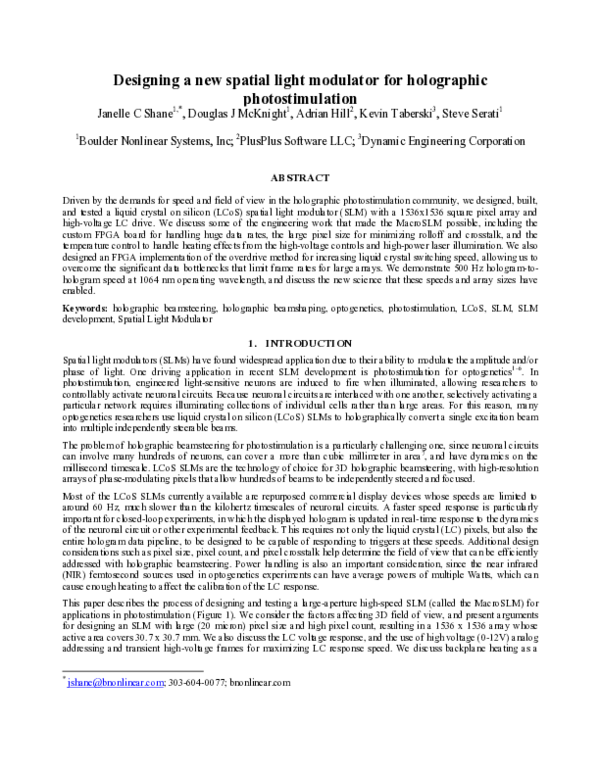 (PDF) Designing a new spatial light modulator for holographic photostimulation | Janelle Shane ...