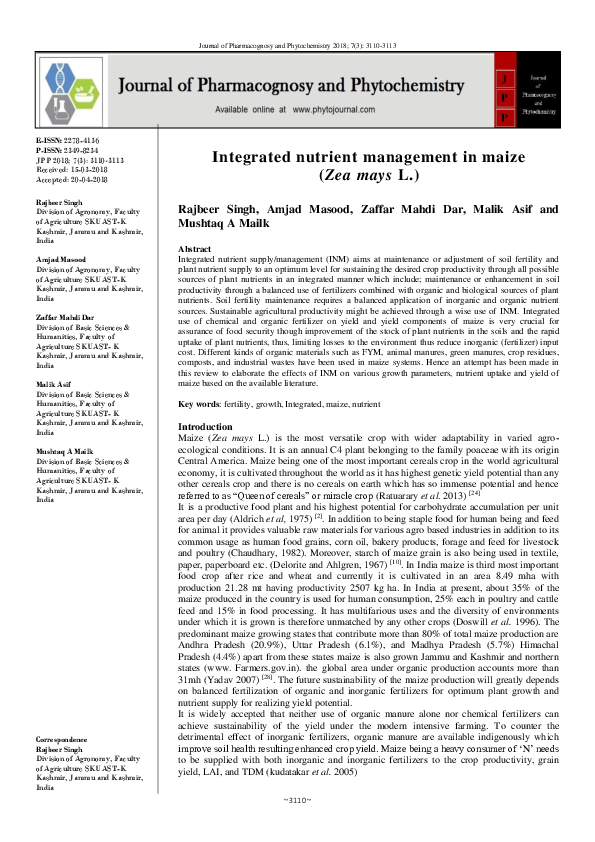 (PDF) Integrated nutrient management in maize (Zea mays L.)