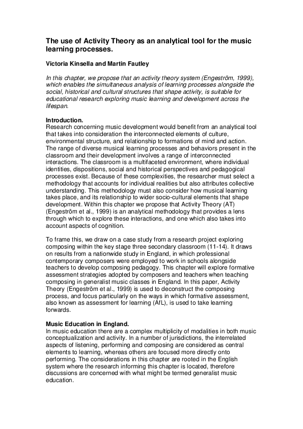 (PDF) The Use of Activity Theory as an Analytical Tool for the Music ...