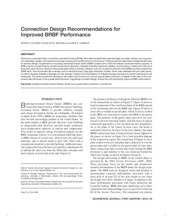 (PDF) Connection Design Recommendations for Improved BRBF Performance