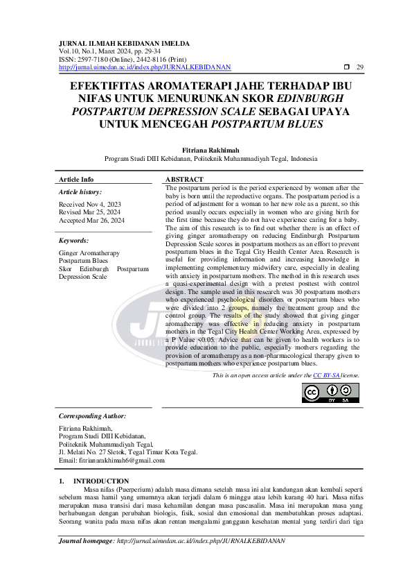 (PDF) Efektifitas Aromaterapi Jahe Terhadap Ibu Nifas Untuk Menurunkan ...