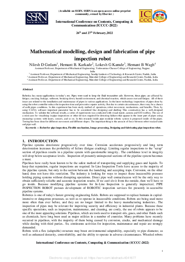 (PDF) Mathematical modelling, design and fabrication of pipe inspection ...