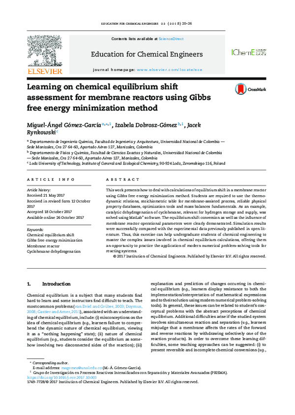 (PDF) Gibbs Minimization for Membrane Reactor Equilibrium