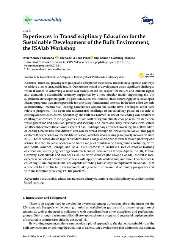 (PDF) Experiences in Transdisciplinary Education for the Sustainable Development of the Built ...