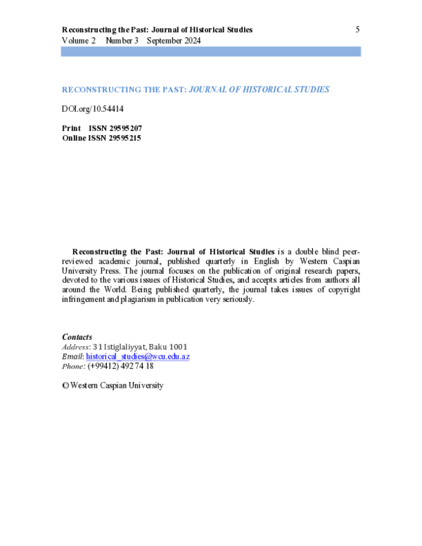 (PDF) Reconstructing the Past: Journal of Historical Studies Volume 2 ...