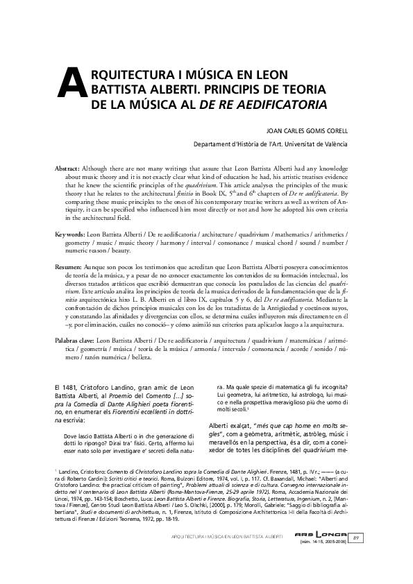 (PDF) Arquitectura i música en Leon Battista Alberti. Principis de ...