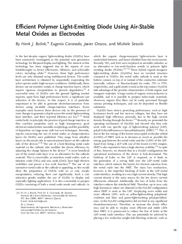 (PDF) Efficient Polymer Light‐Emitting Diode Using Air‐Stable Metal ...