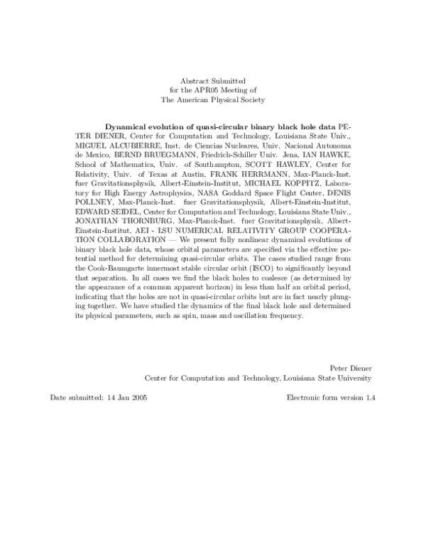 (PDF) Dynamical evolution of quasi-circular binary black hole data