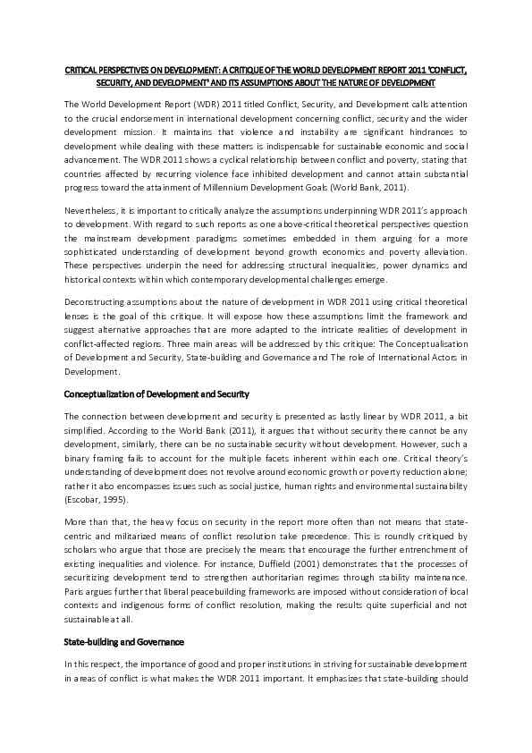 (PDF) CRITICAL PERSPECTIVES ON DEVELOPMENT: A CRITIQUE OF THE WORLD ...