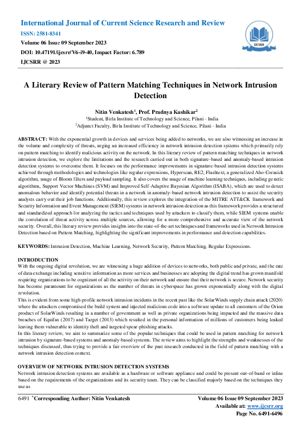 (PDF) A Literary Review of Pattern Matching Techniques in Network Intrusion Detection