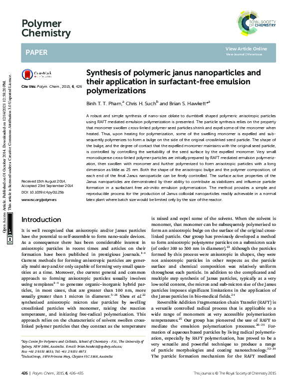 (PDF) Synthesis of polymeric janus nanoparticles and their application ...