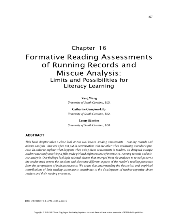 (PDF) Formative Reading Assessments of Running Records and Miscue Analysis