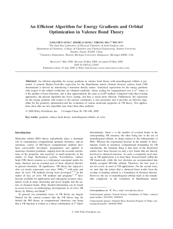 (PDF) An efficient algorithm for energy gradients and orbital optimization in valence bond theory