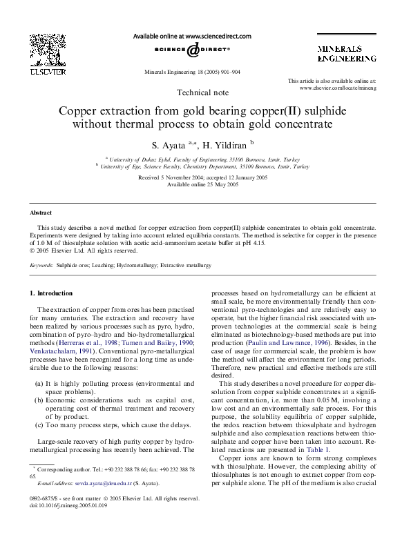 (PDF) Copper extraction from gold bearing copper(II) sulphide without thermal process to obtain ...